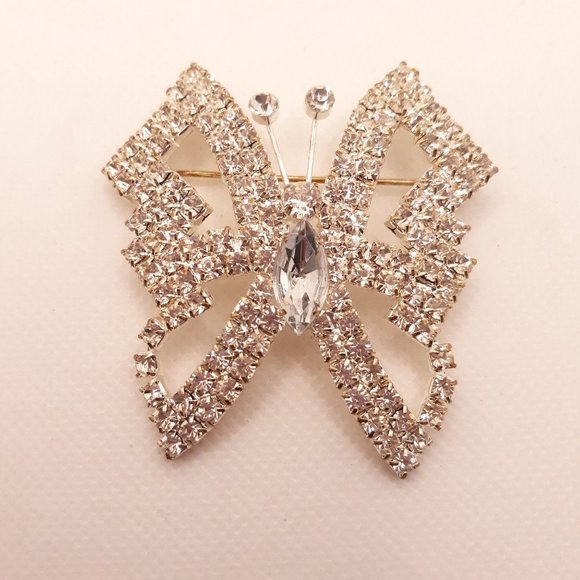 Rmn | Jewelry | Vintage Rmn Prong Set Rhinestone Silver Tone Butterfly ...